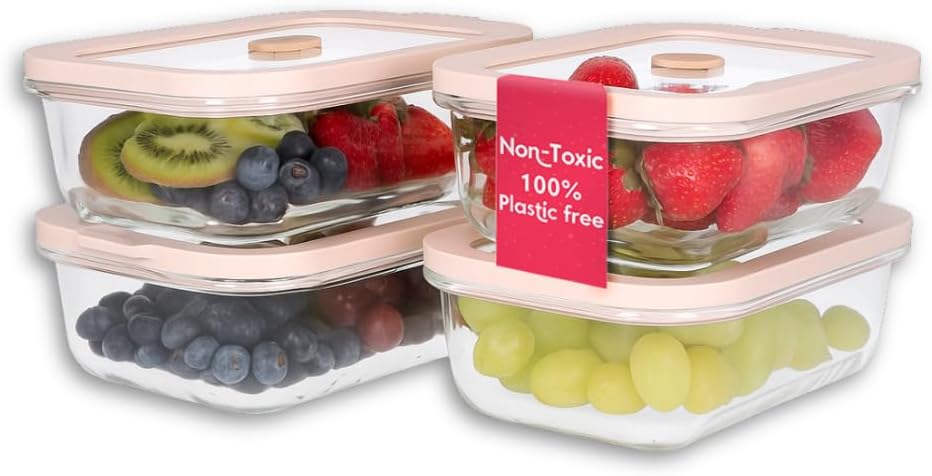 21-Oz Non-Toxic Glass Food Storage Containers with Platinum Silicone L ...