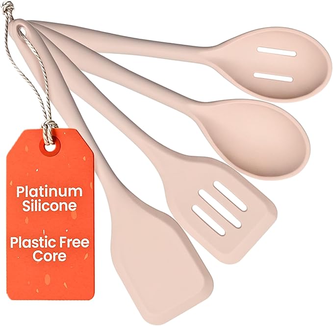 Ziruma 4-Piece Silicone Cooking Utensils – Platinum Silicone, Stainles