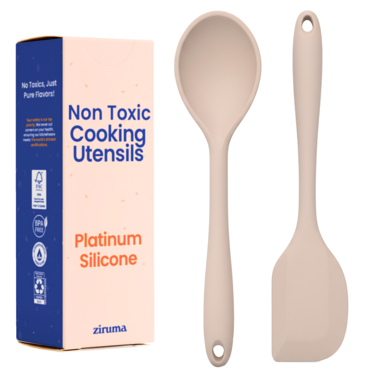 Ziruma 2-Piece Silicone Cooking Utensils – Platinum Silicone, Stainles